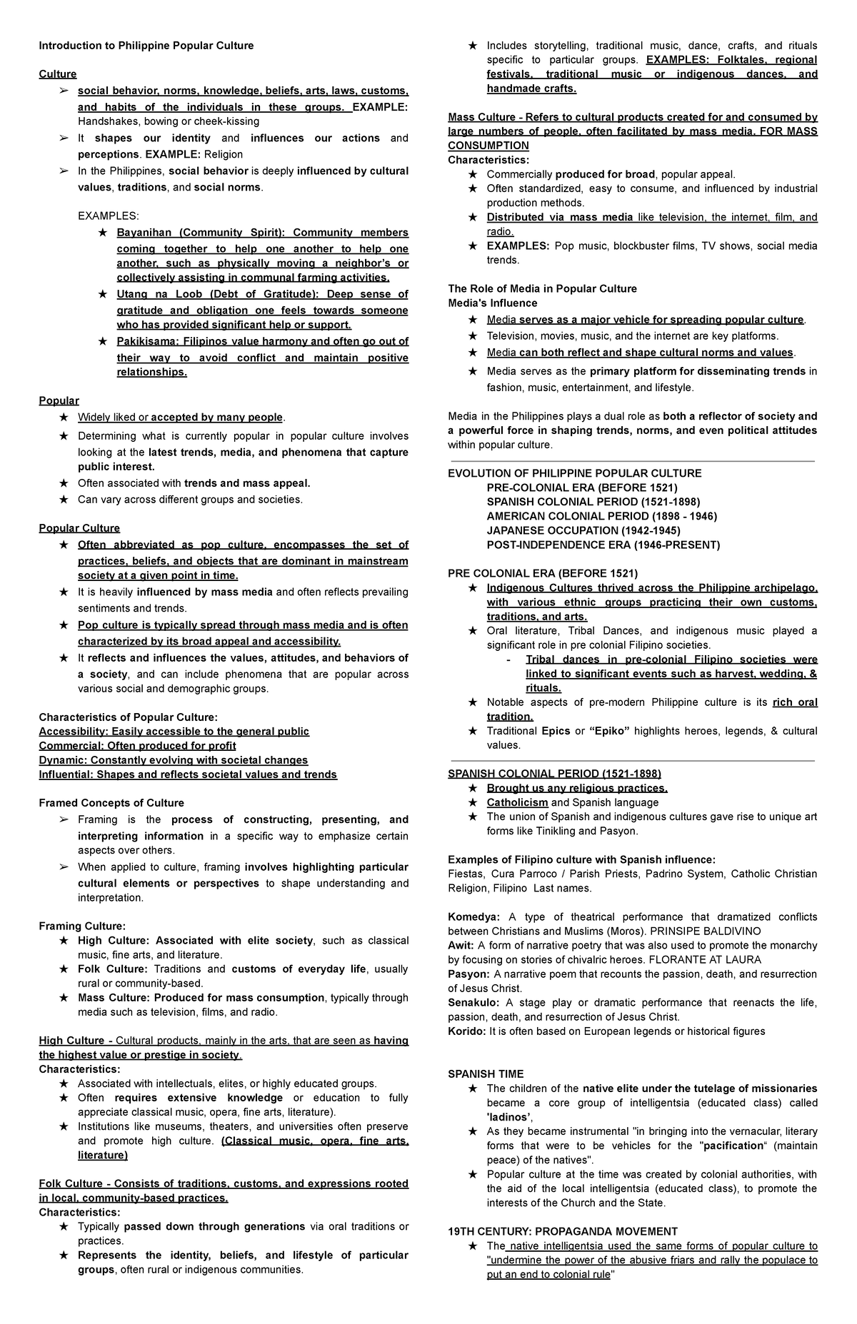 PPC Finals - Comprehensive Notes on Philippine Popular Culture - Studocu