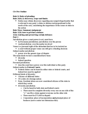 CIVIL PROCEDURE OUTLINE: Key Rules, Jurisdiction, and Pleading ...