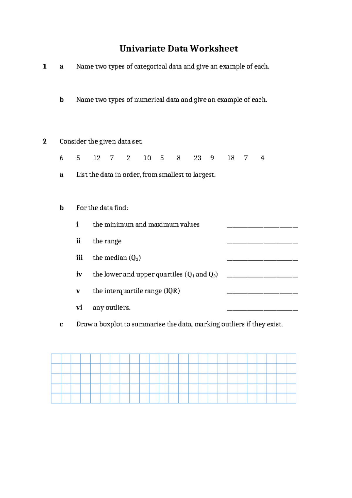 Univariate Data Worksheet: Categorical & Numerical Analysis - Studocu