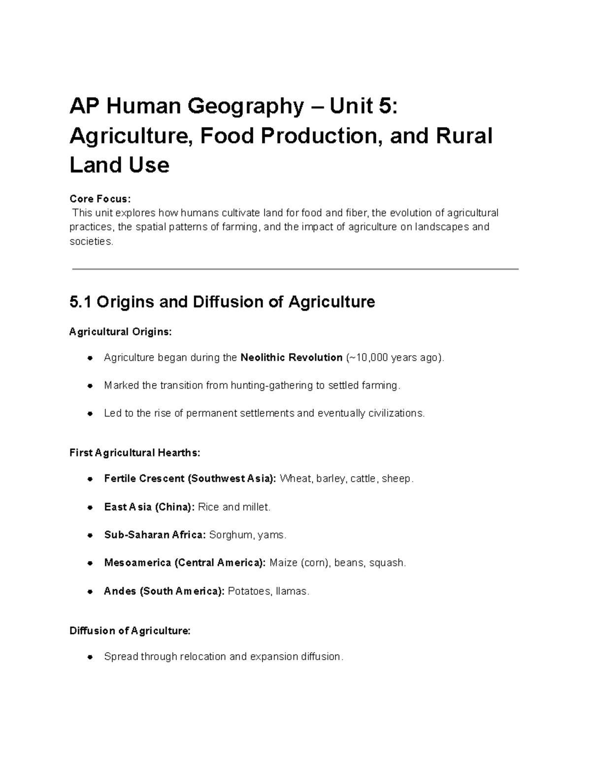AP Human Geography - Unit 5: Agriculture, Food Production & Land Use ...