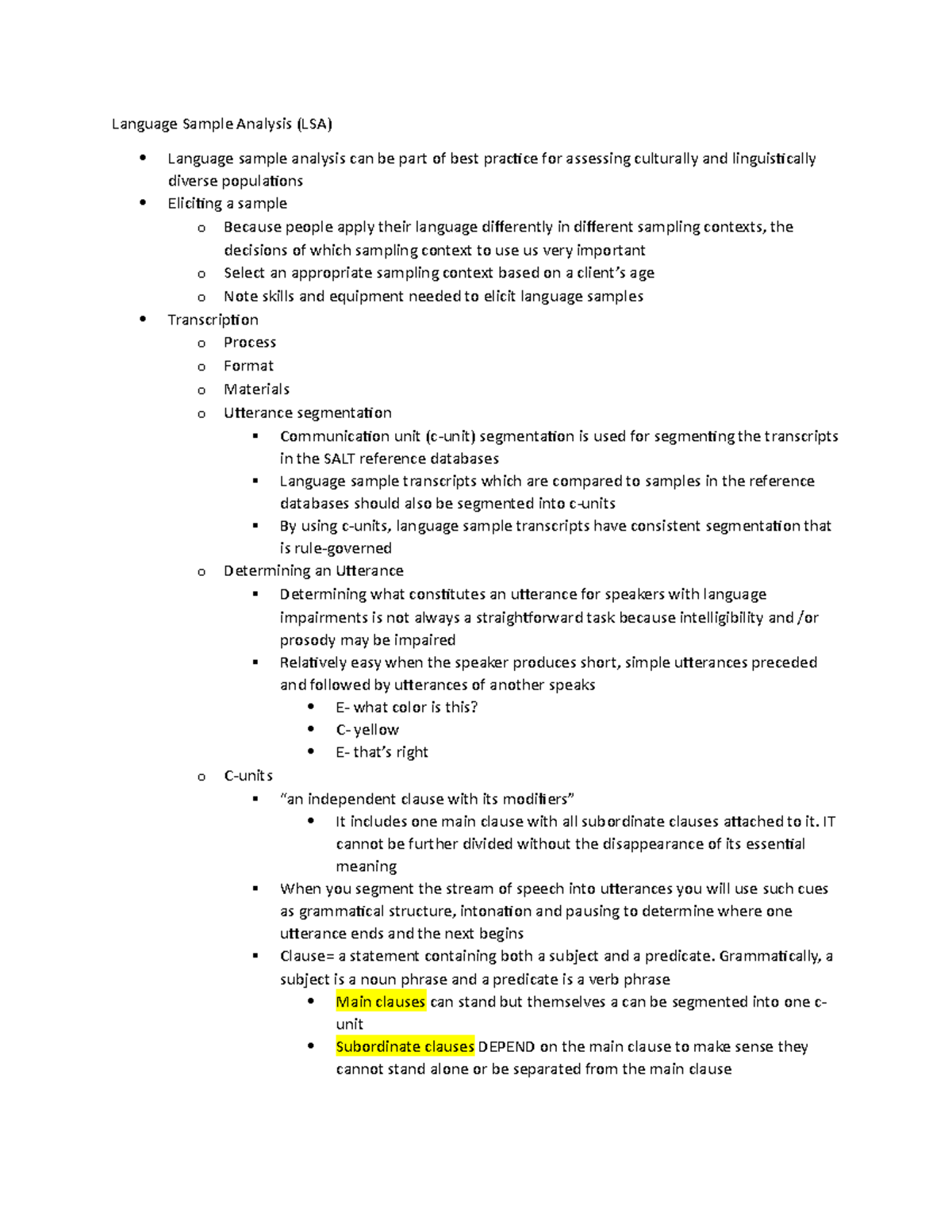 Language Sample Analysis (LSA): Techniques and C-Unit Insights - Studocu
