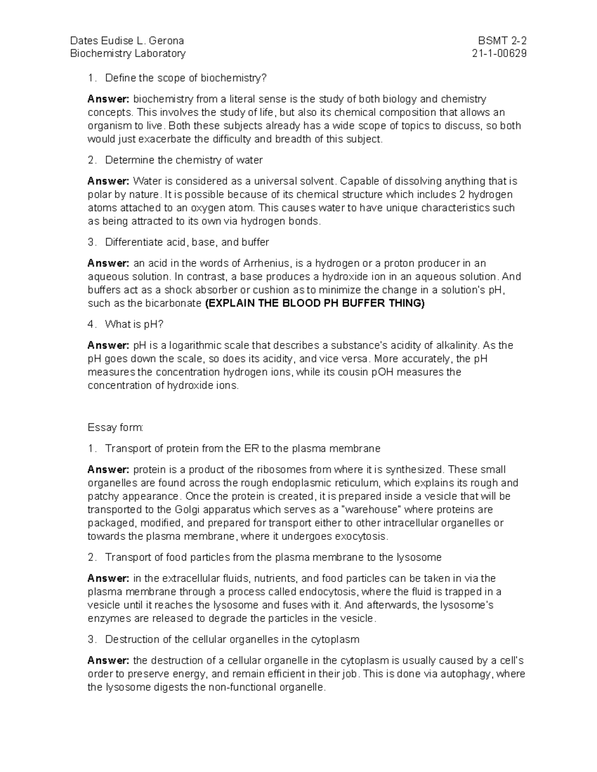BSMT 2 Biochem Lec: Assignment 1 Overview and Key Concepts - Studocu
