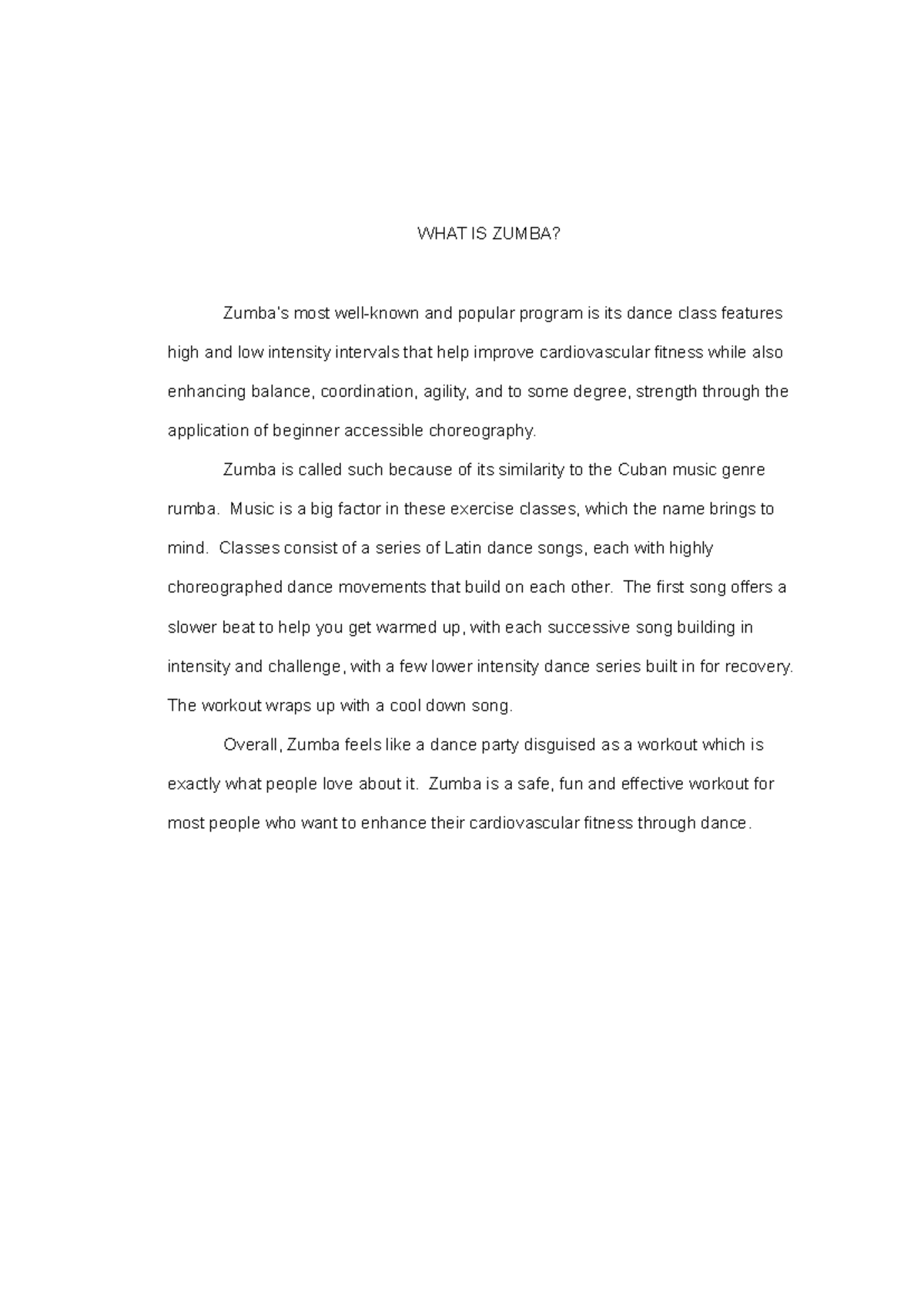 Zumba: A Fun and Effective Dance Workout - Report OBM200 - Studocu