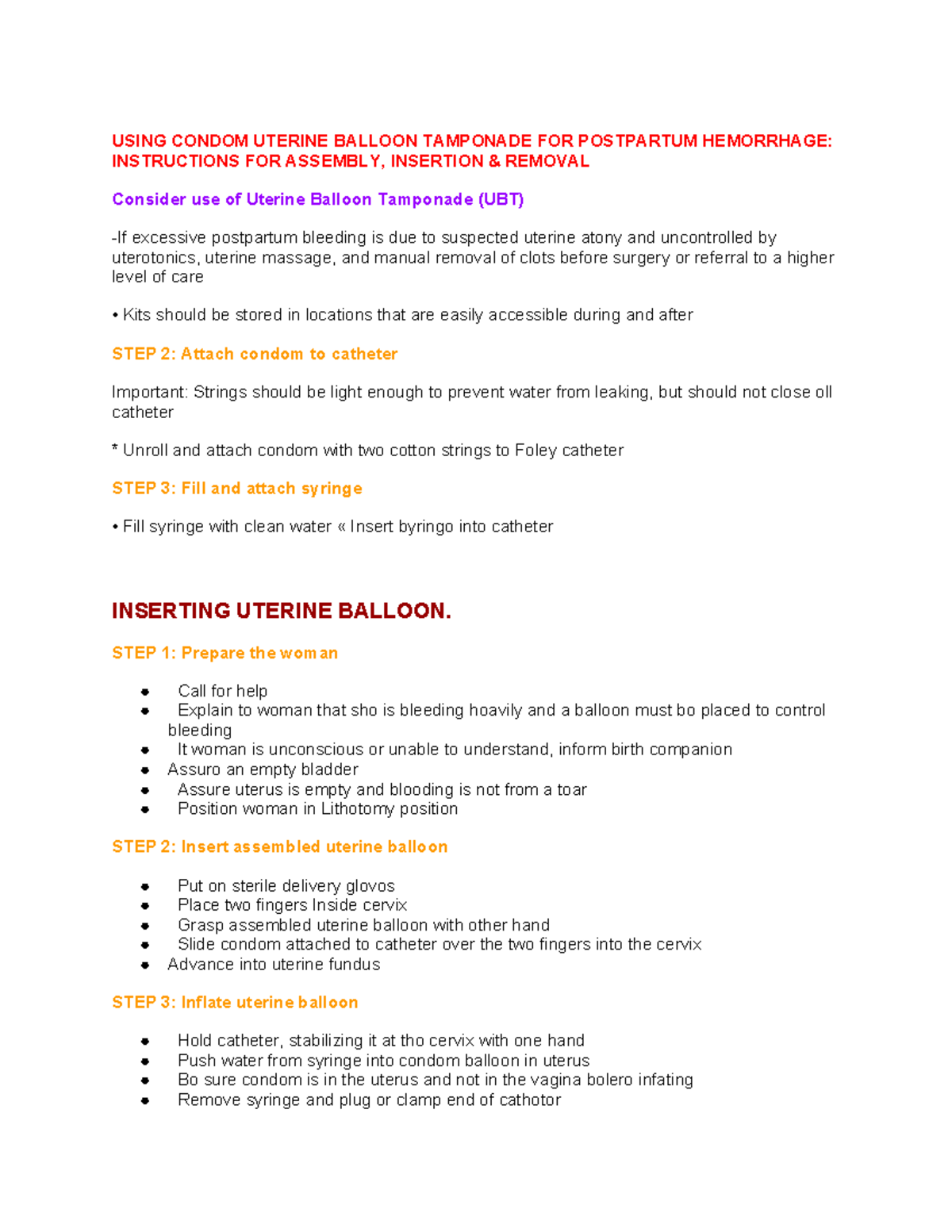 Uterine Balloon Tamponade for PPH - BSHS Guidelines and Procedures ...