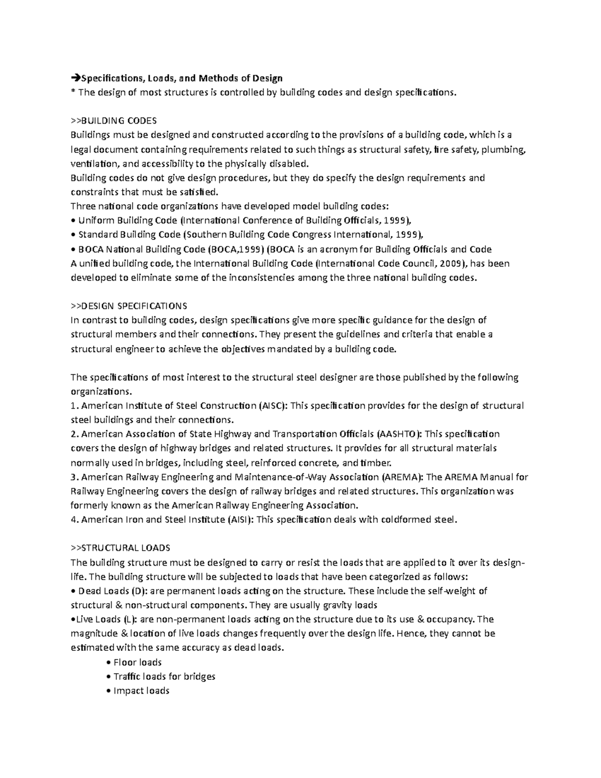 Specifications, Loads & Design Methods for Structural Engineering - Studocu