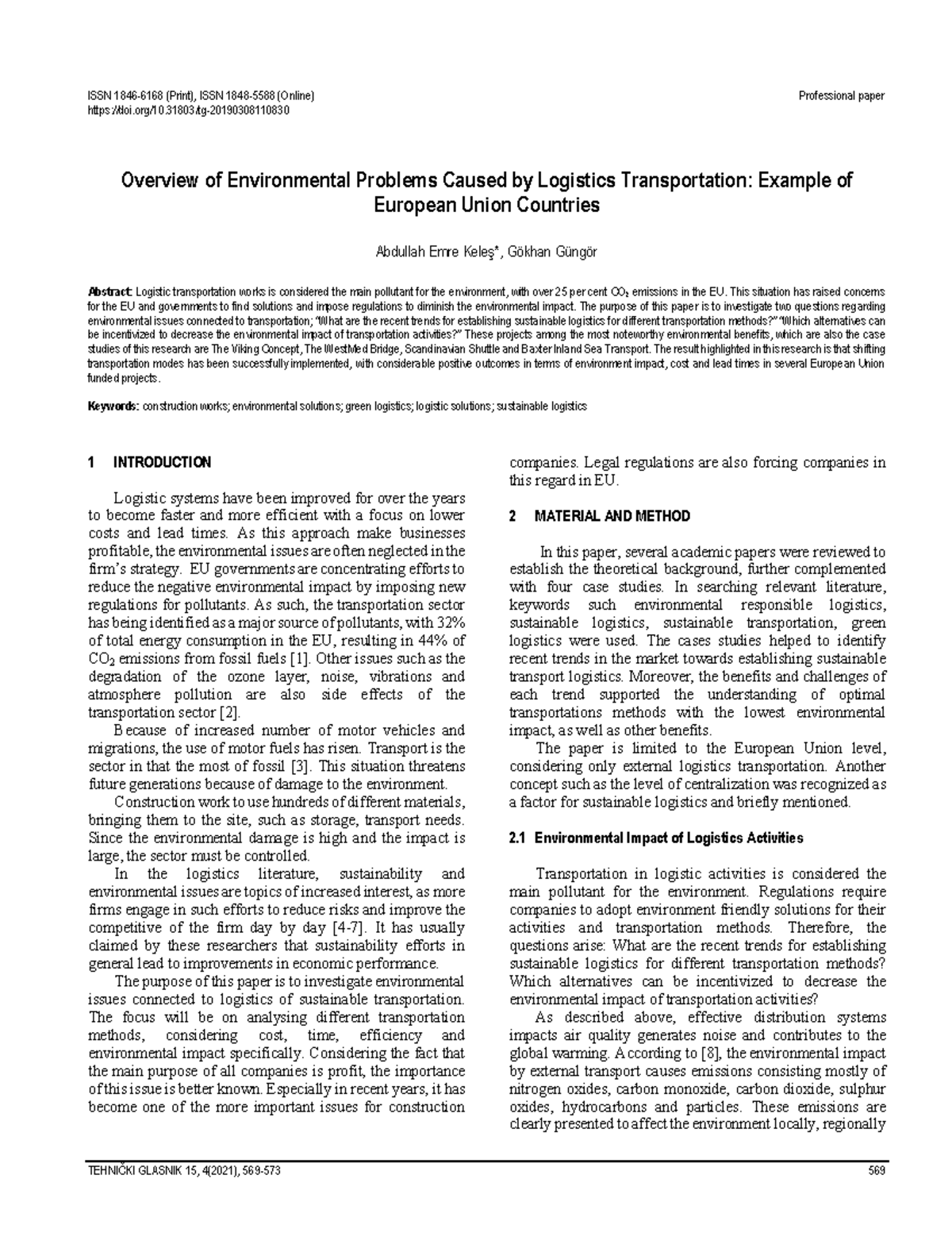 Overview of Environmental Problems Caused by Logistics Transportation ...
