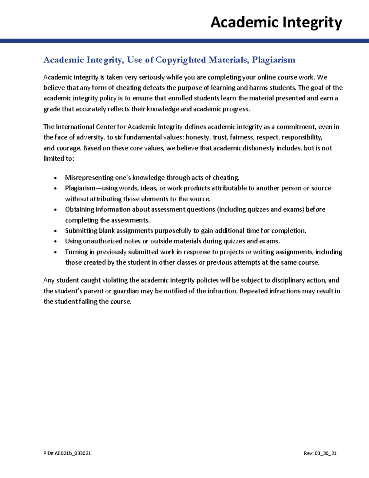 Academic Integrity Guidelines - AE021b_033021 Final Version - Studocu