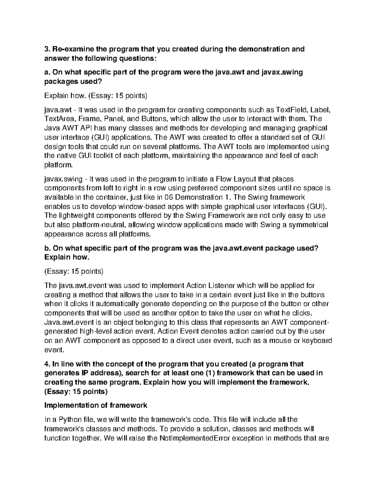 06 Laboratory Exercise 1 - Java AWT & Swing Framework Analysis - Studocu