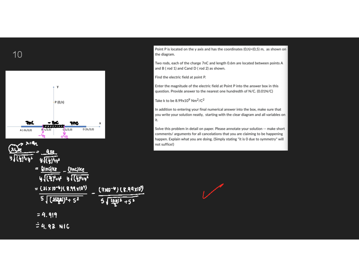 PHY 1322 Assignment 1 pt 2 - Point P is located on the y axis and has ...