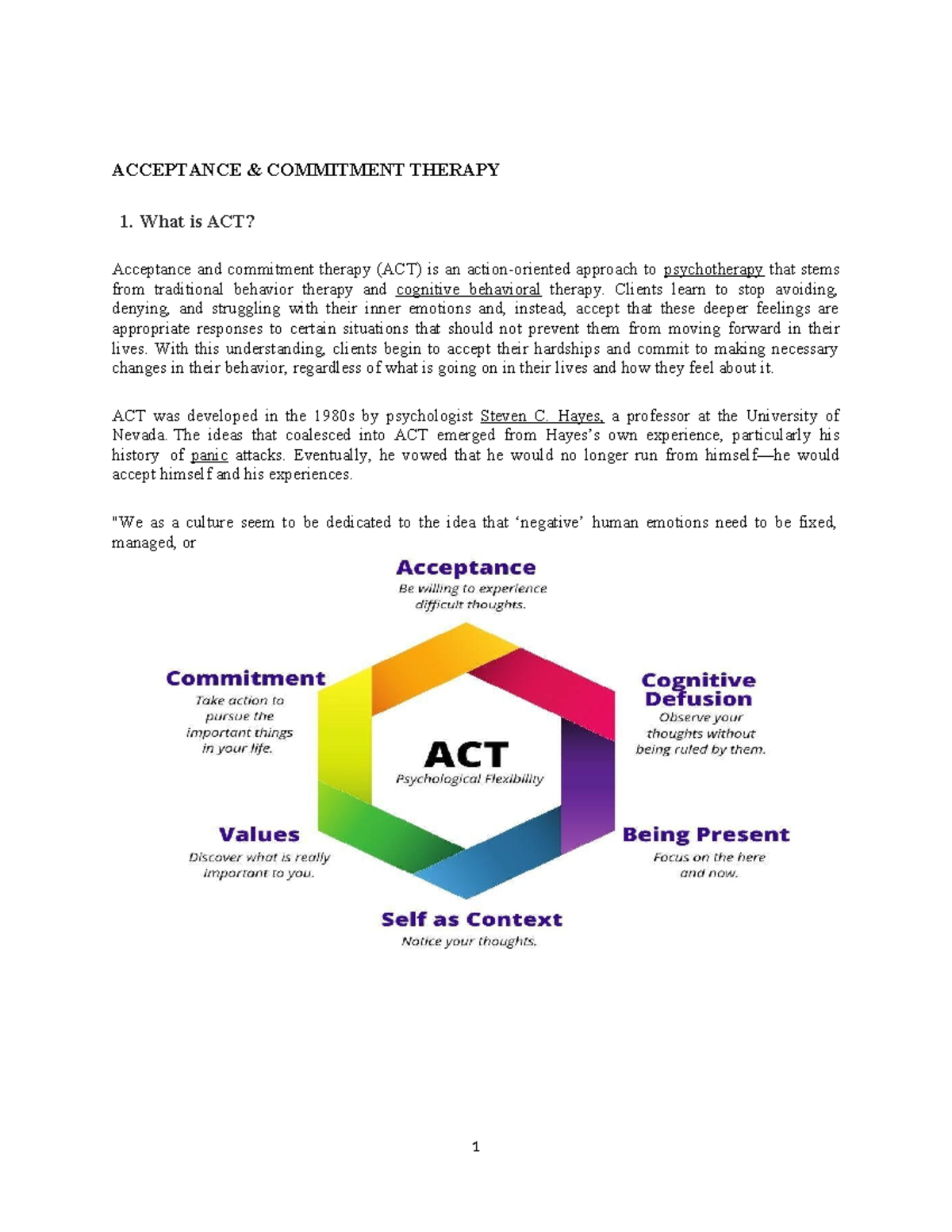 ACT - Lecture Notes on Acceptance and Commitment Therapy - Studocu
