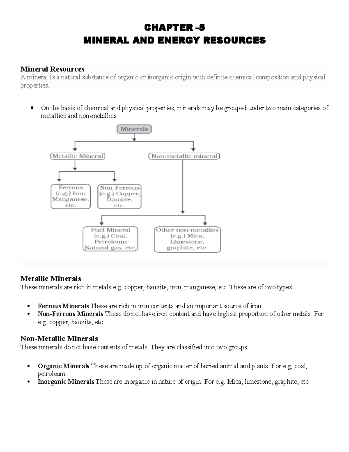 CHAPTER MINERAL AND ENERGY RESOURCES: Overview and Distribution in ...