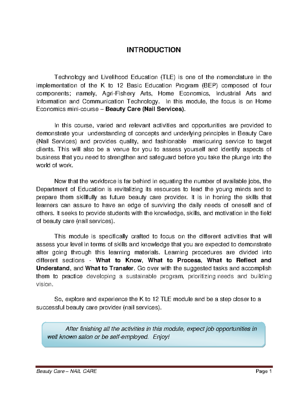 LM - Beauty Care (Nail Services) - Lecture Module Overview - Studocu
