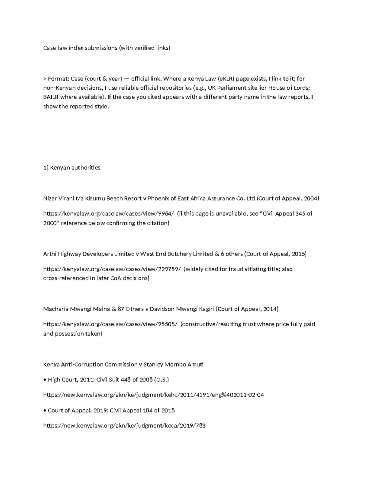 Case Law Index: Verified Links and Citations for Kenyan Jurisprudence ...