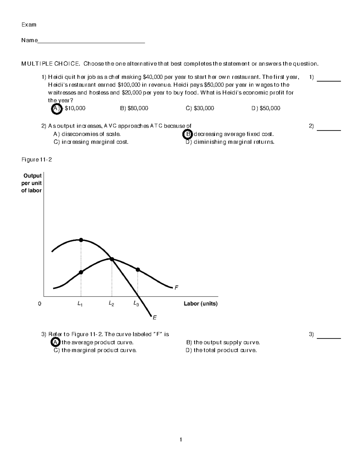 Microeconomics Exam 2 Practice With Answers - Exam Name