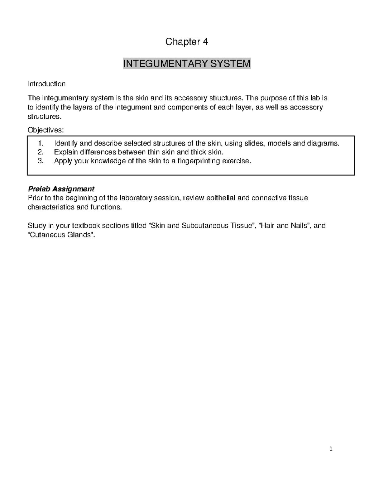 Ch 4 Integumentary System: Lab Objectives & Skin Anatomy Overview - Studocu