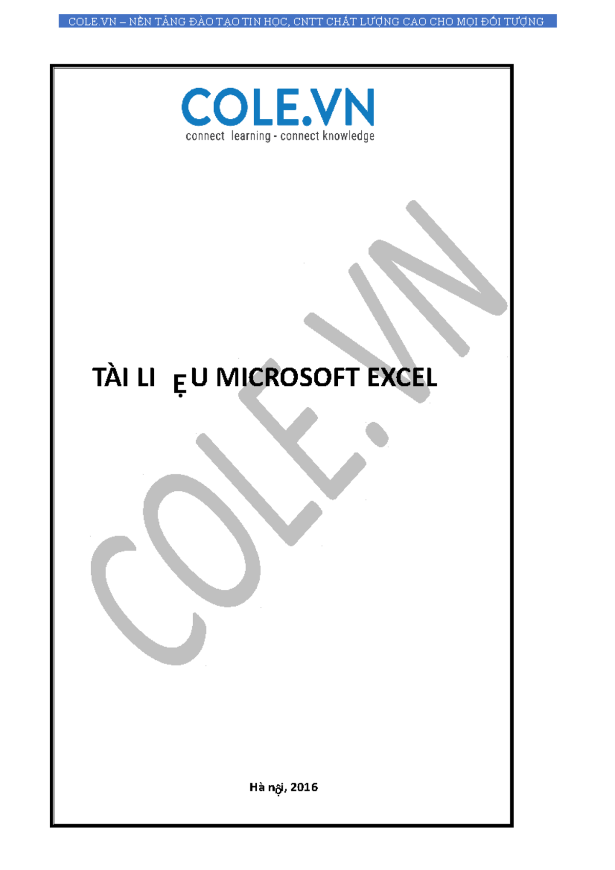 Giao trinh Ms Excel 2016 - COLE - TÀI LI ỆU MICROSOFT EXCEL Hà nội ...