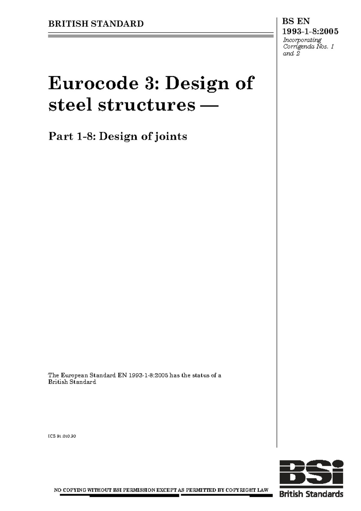 BS EN Eurocode 3: Design of Steel Structures - Part 1-8 Joints - Studocu