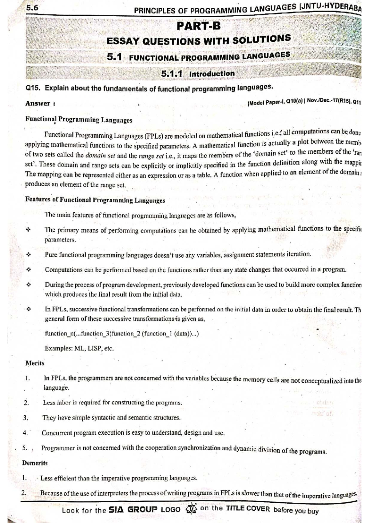 PPL-5 - ESSAY QUESTIONS & SOLUTIONS ON FUNCTIONAL PROGRAMMING LANGUAGES - Studocu