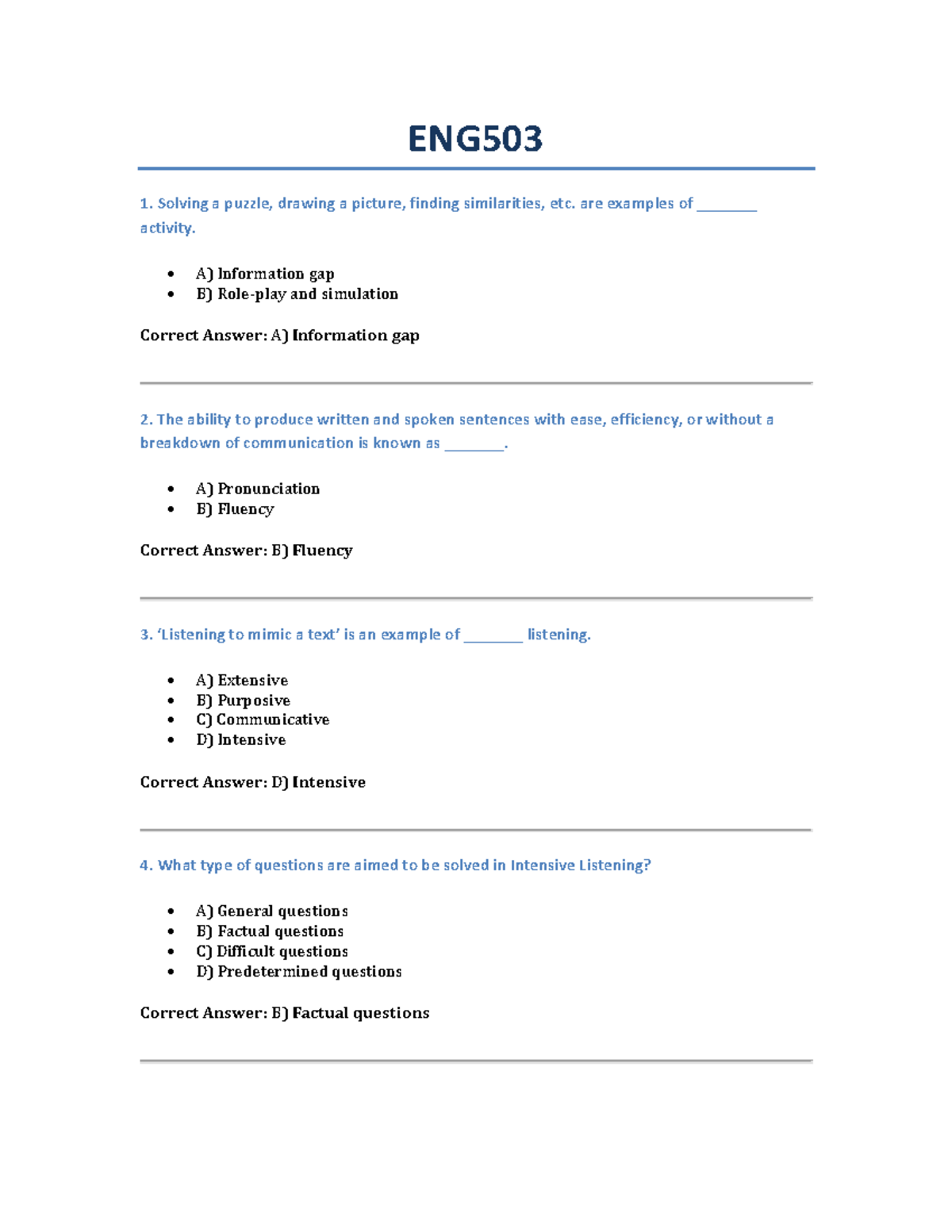 ENG503 - Activity Types and Listening Skills: Key Concepts and Answers ...