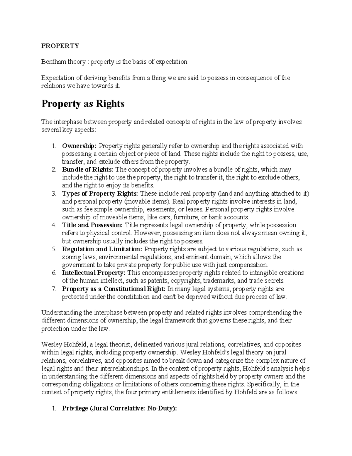 Property Theory Overview: Key Concepts and Legal Aspects - Studocu