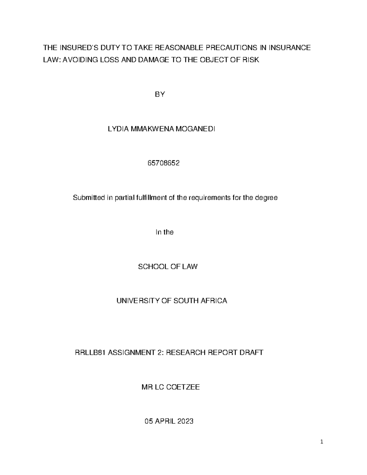 RRLLB81 Assignment 2: Analyzing Insured's Duty in Insurance Law - Studocu