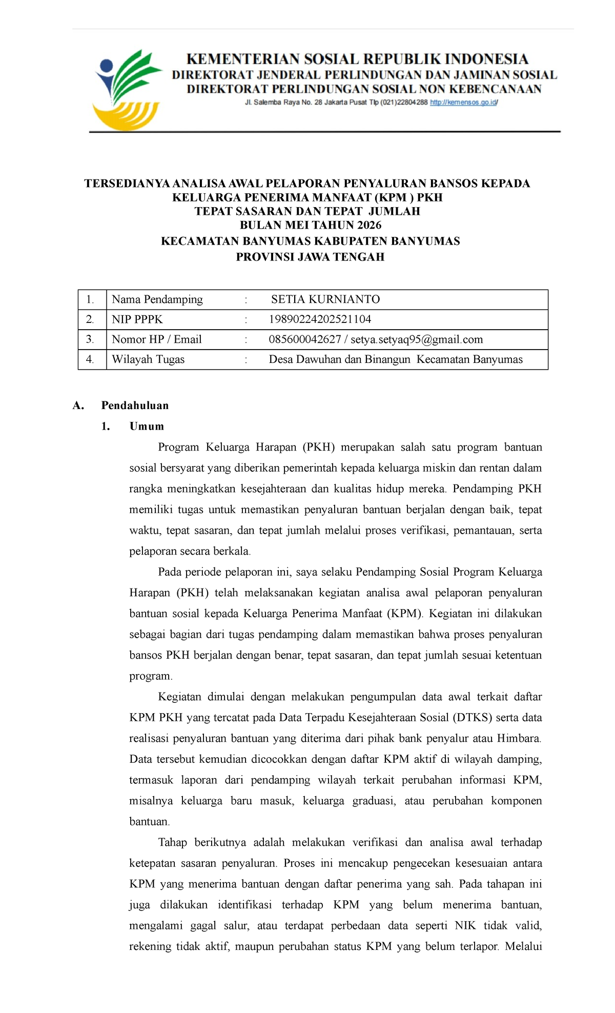 RHK 1 - Analisa Awal Penyaluran Bansos PKH Mei 2026 di Banyumas - Studocu