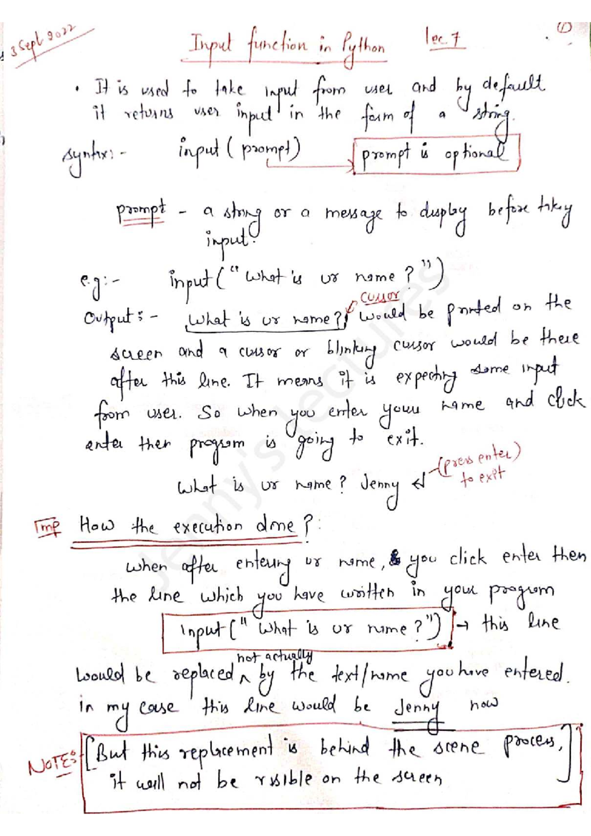 Input Function in Python - Lecture 7 (JHJGHBJH) - Studocu