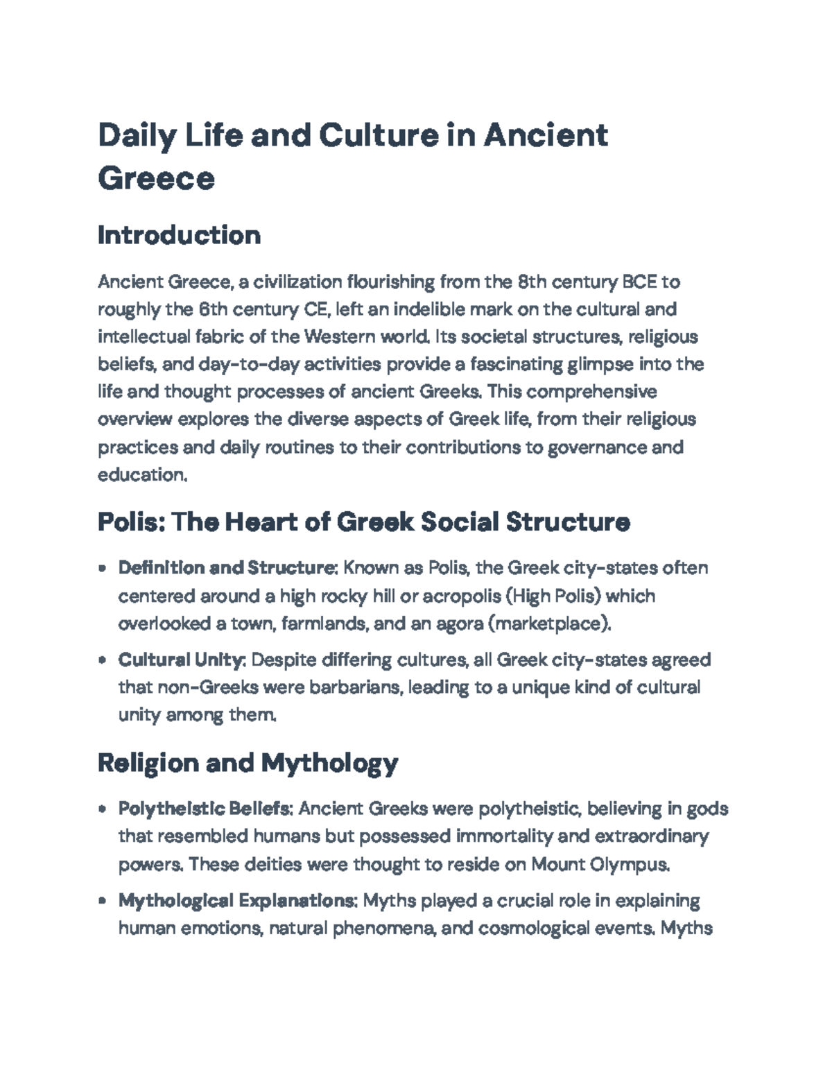 Daily Life and Culture in Ancient Greece: A Comprehensive Overview ...