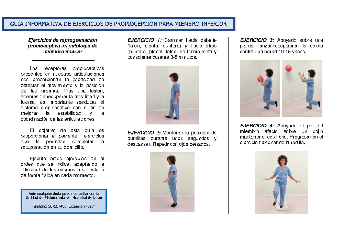 Guía de Ejercicios de Propiocepción para Miembro Inferior - Studocu