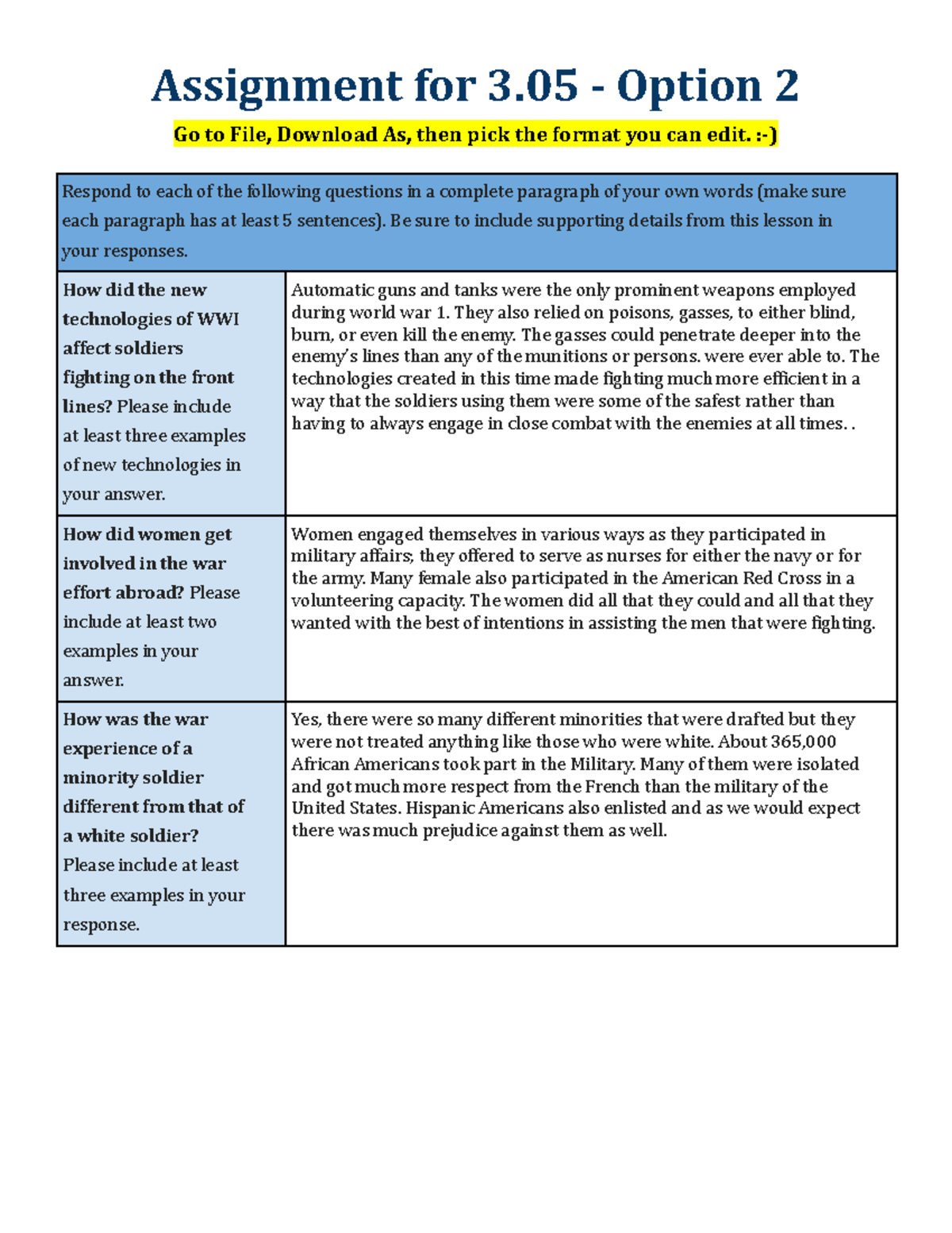 Assignment: 03.05 A New Kind of War 1 - Assignment for 3 - Option 2 Go to File, Download As ...