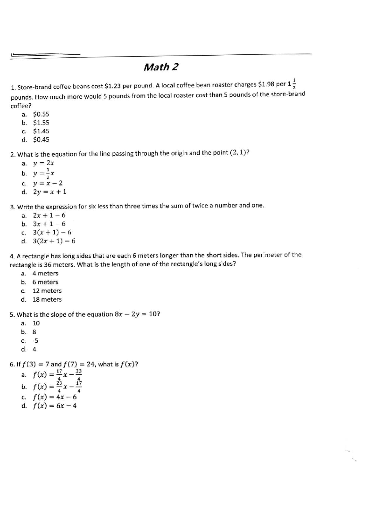 PSAT Test 5 Math 2 - Practice Questions and Solutions - Studocu