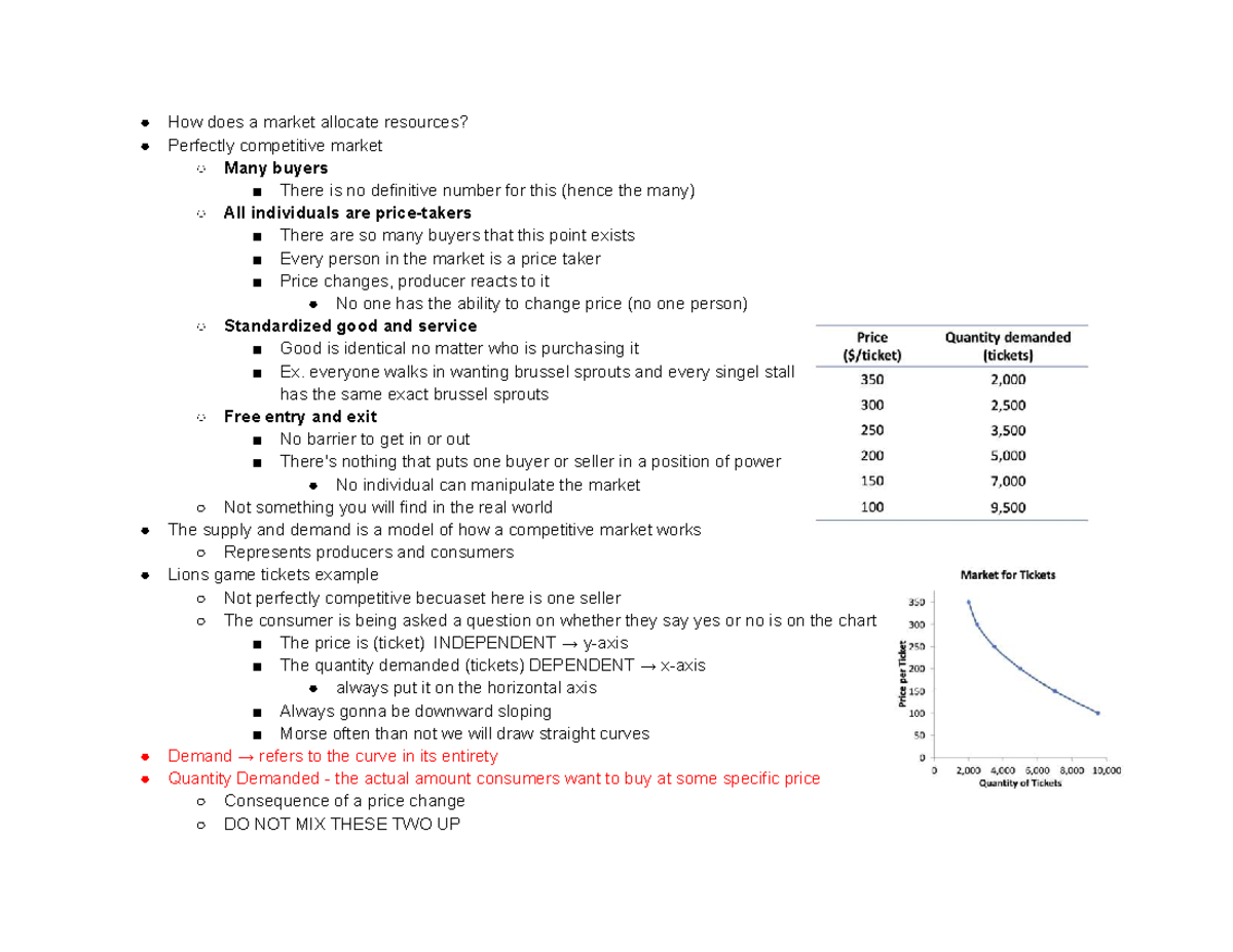 ECON 101 - Quiz 1 Notes on Market Resource Allocation - Studocu