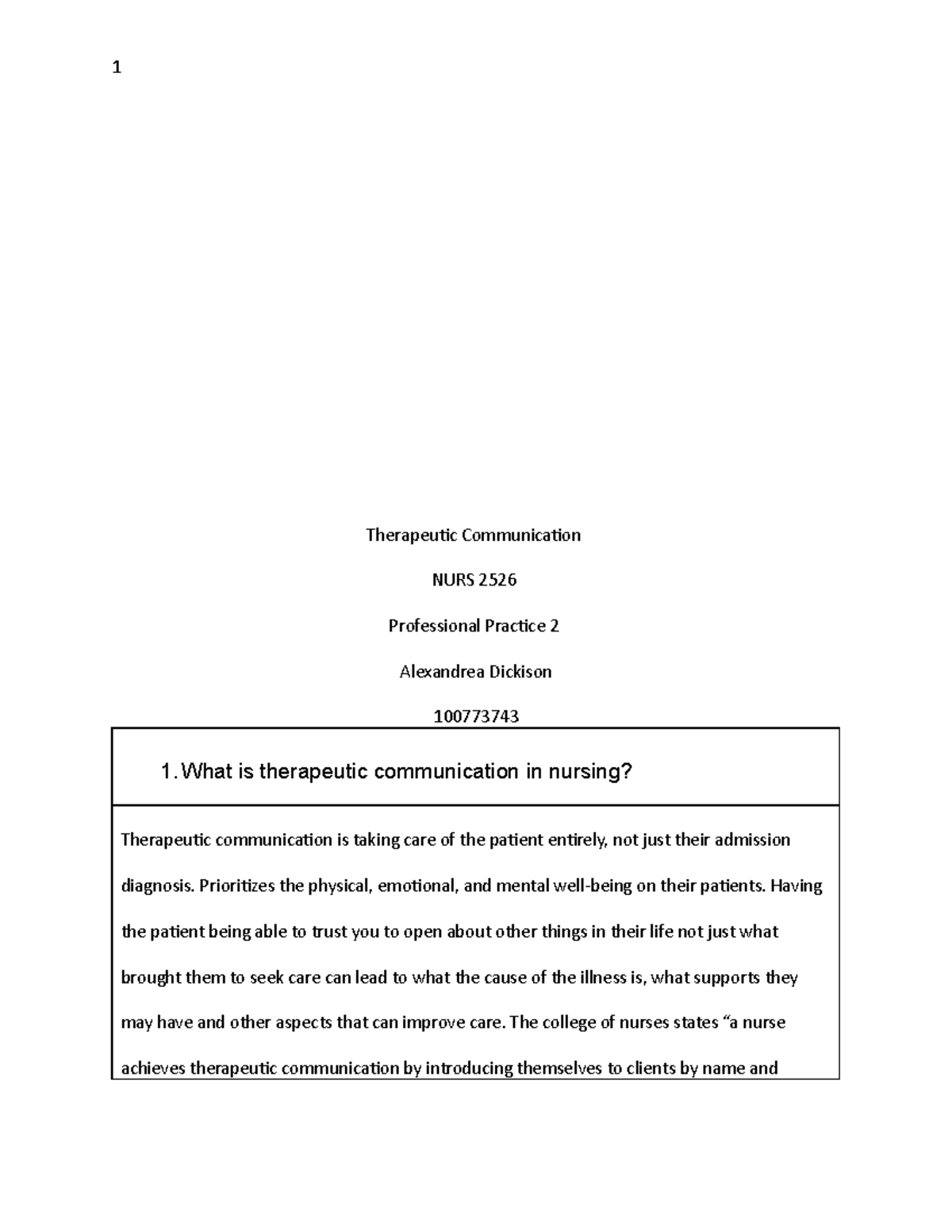 Theraputic communication - Therapeutic Communication NURS 2526 ...