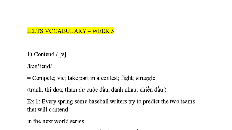 IELTS Vocabulary - Week 5: Key Terms and Examples - Studocu