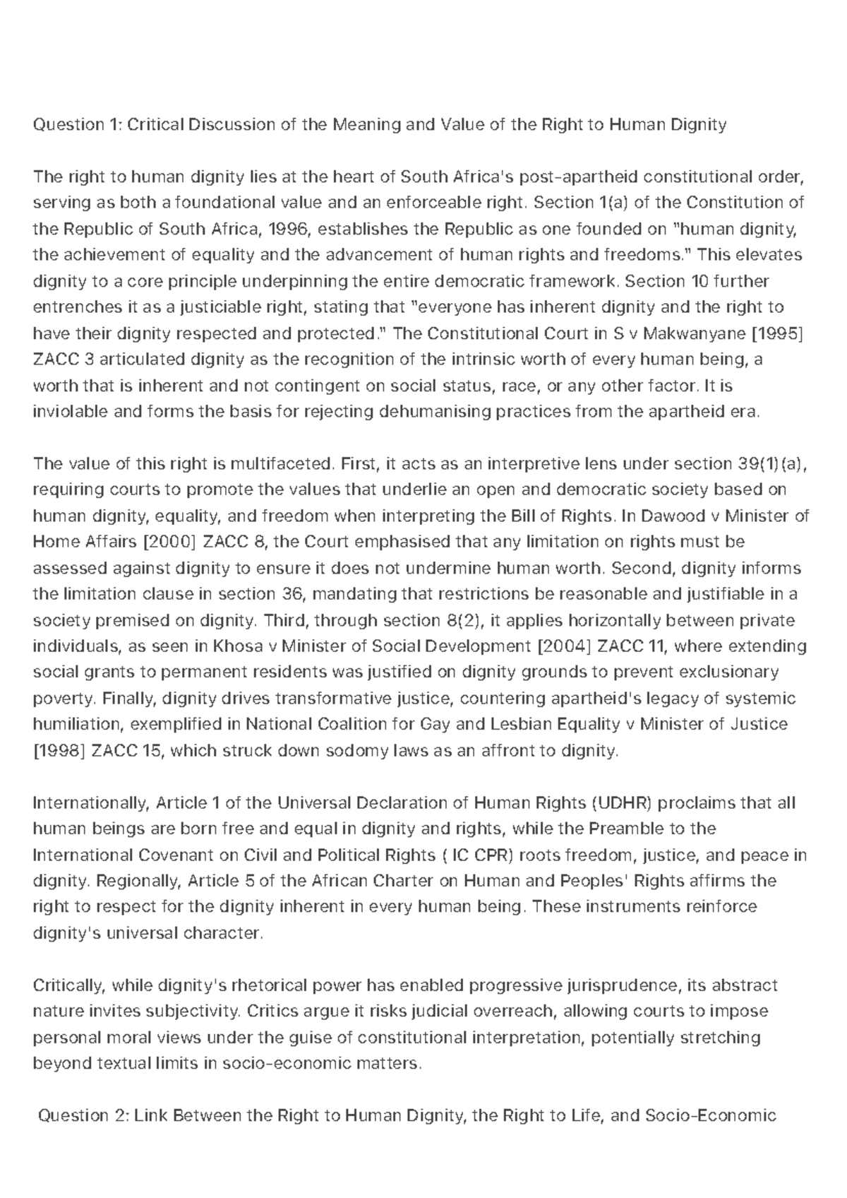HR 3: Interpretation Notes on Human Dignity in SA Law - Studocu