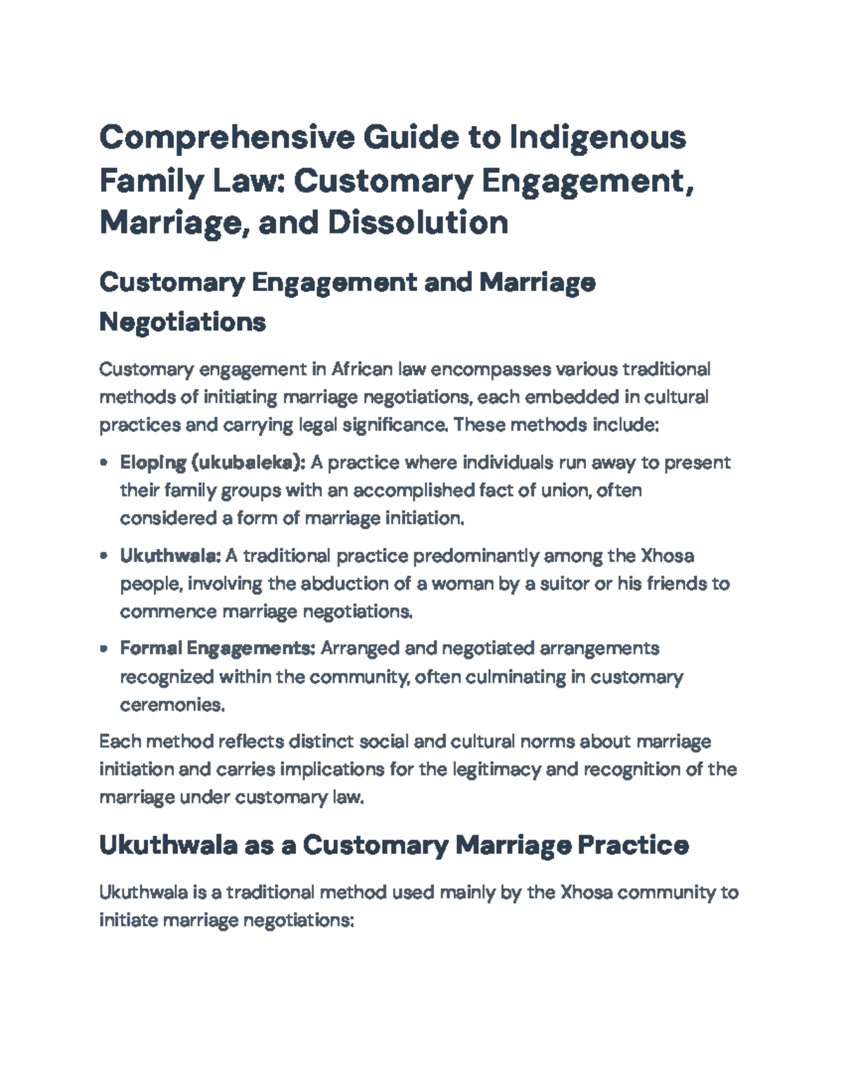 Comprehensive Overview of Indigenous Family Law: Customary Marriage ...