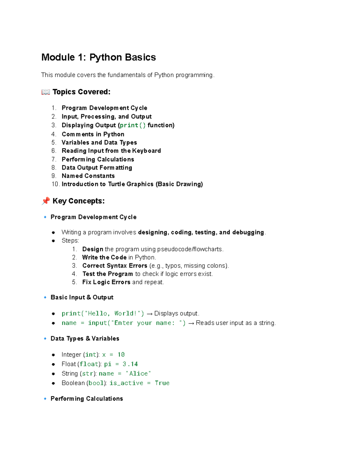 Untitled document - the basics of python - Module 1: Python Basics This module covers the - Studocu