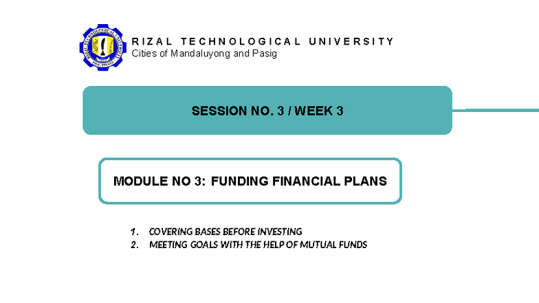 FM ELEC101 Mutual Funds: Funding Financial Plans Module 3 Study Guide ...