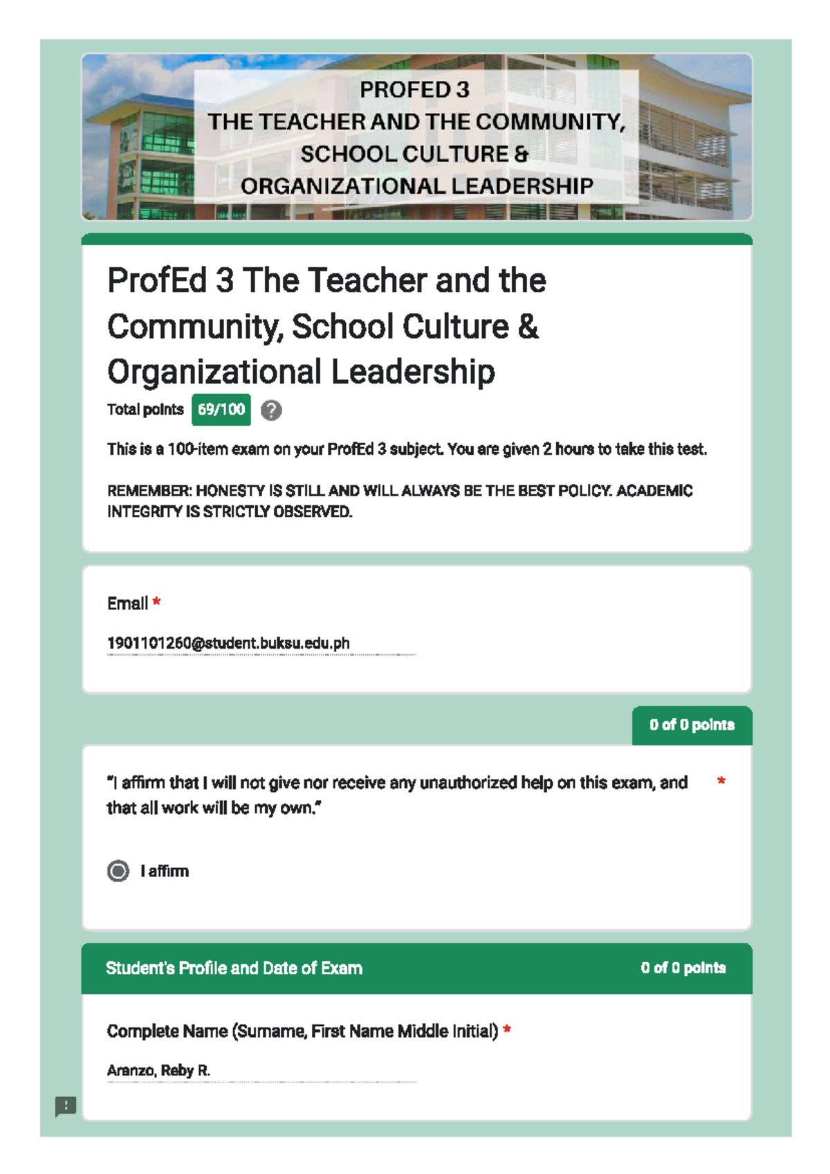ProfEd 3 Final Exam: The Teacher, Community, and Leadership Insights ...