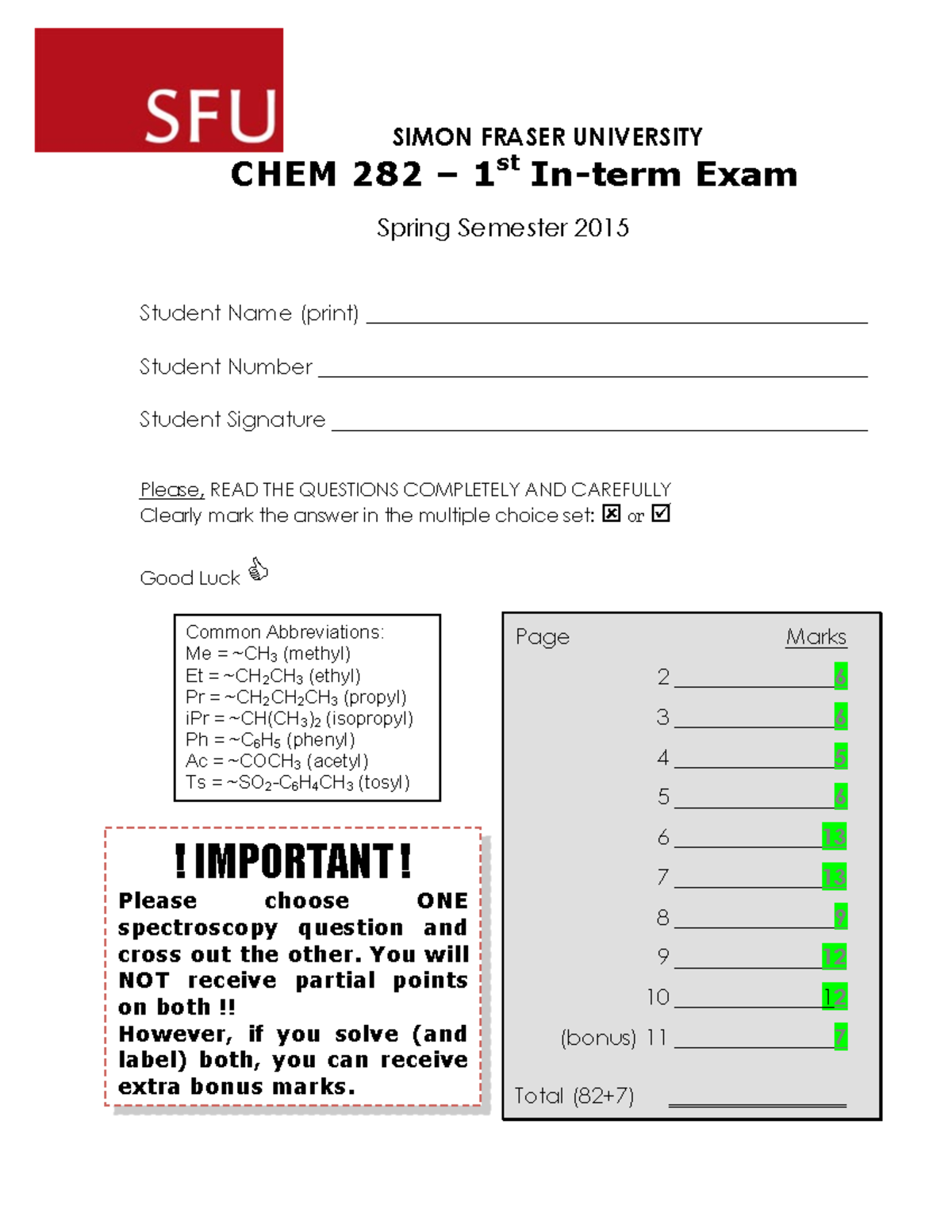 CHEM 282 - Midterm Exam 1 Practice Questions and Answers - Studocu