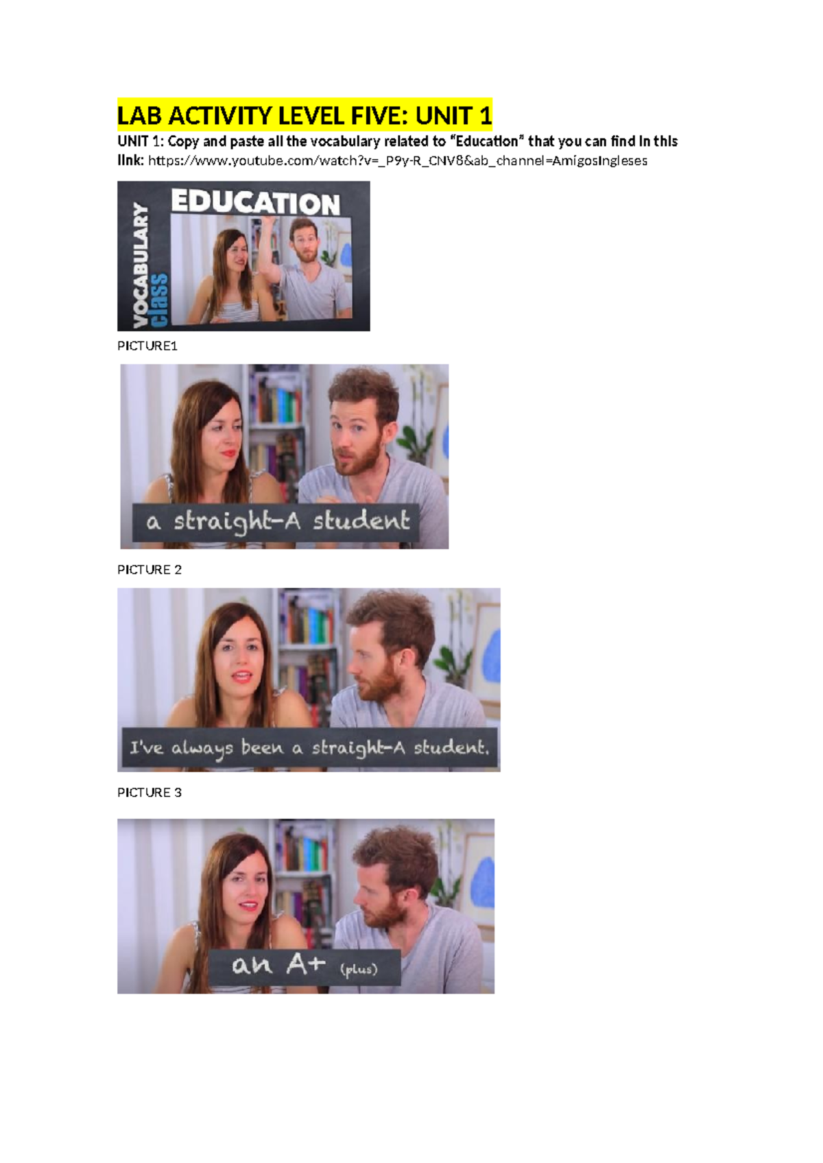 Level 5 Lab Activity: Vocabulary and Language Skills - ESPEctrum Unit 1 ...