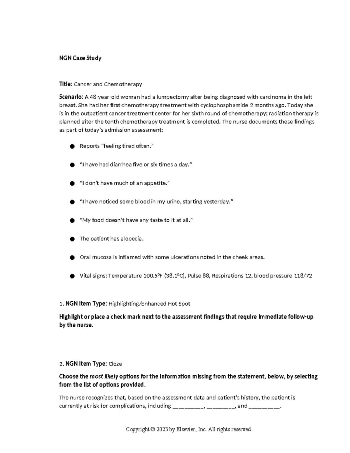 Breast Cancer Case Study NGN: Chemotherapy and Patient Assessment - Studocu