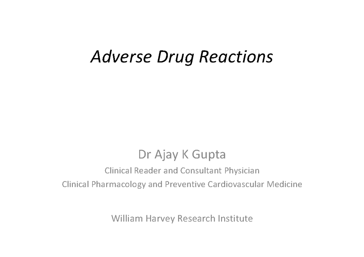 Adverse Drug Reactions (ADRs): Classification & Insights in Clinical ...