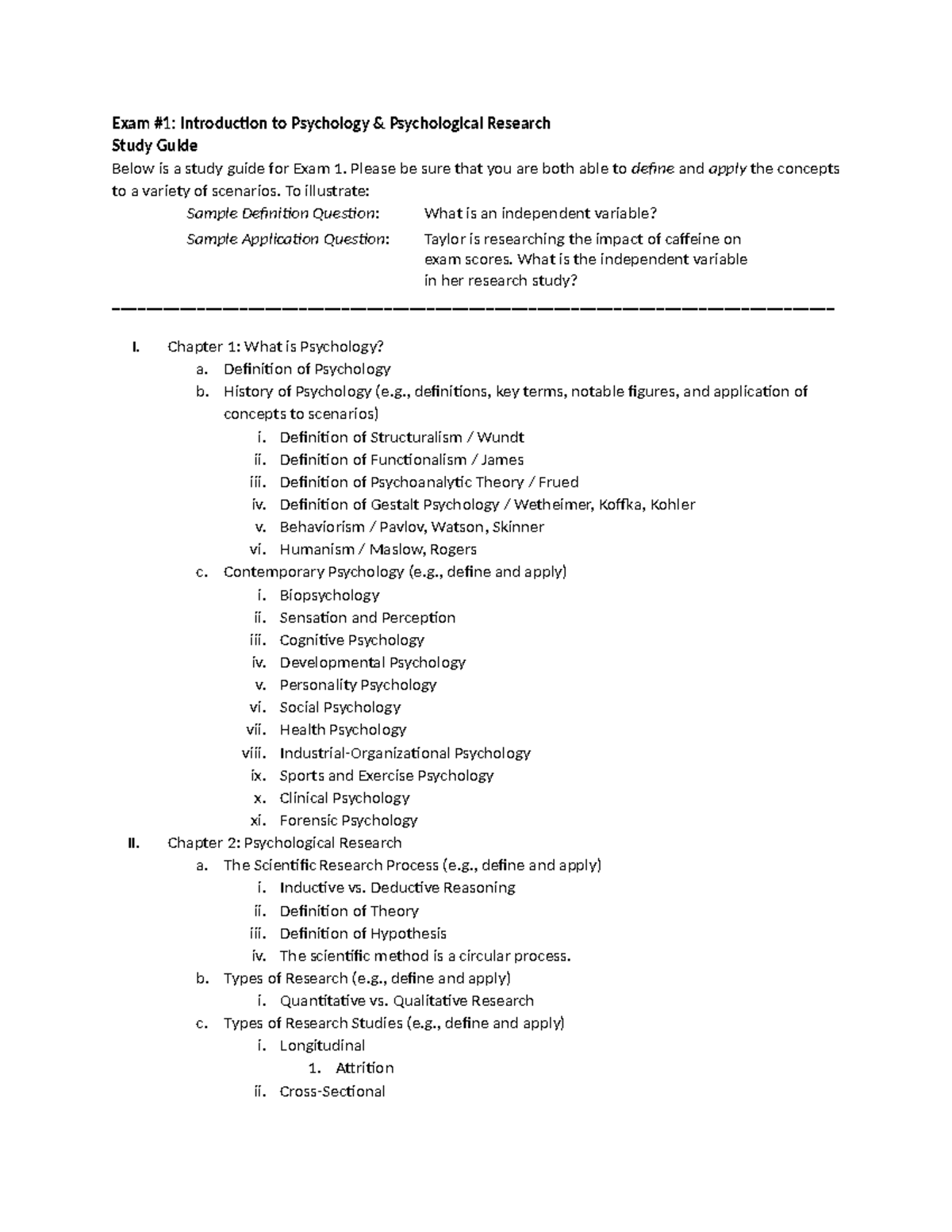 Exam 1 Study Guide: Intro to Psychology & Research Methods - Studocu