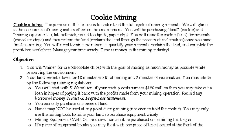 Cookie Mining Lab: Understanding Economics & Environmental Impact - Studocu