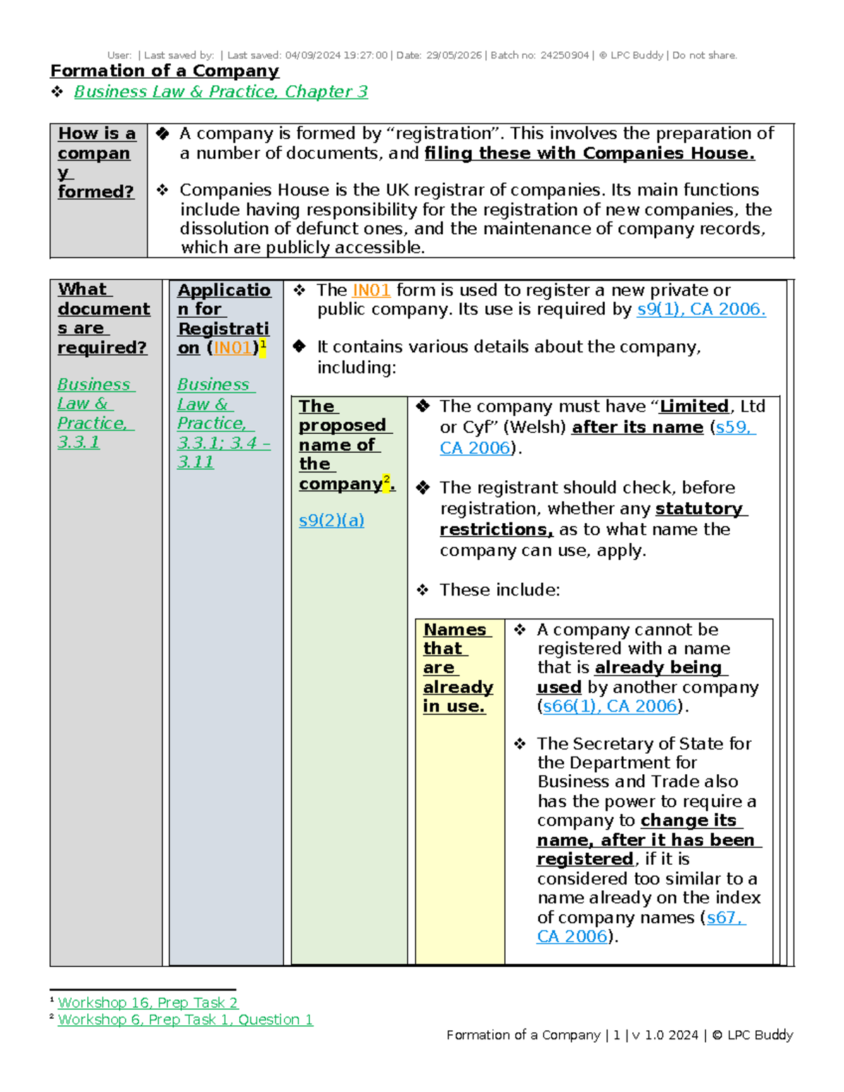 Business Law Practice LPC: Formation of a Company - Chapter 3 - Studocu