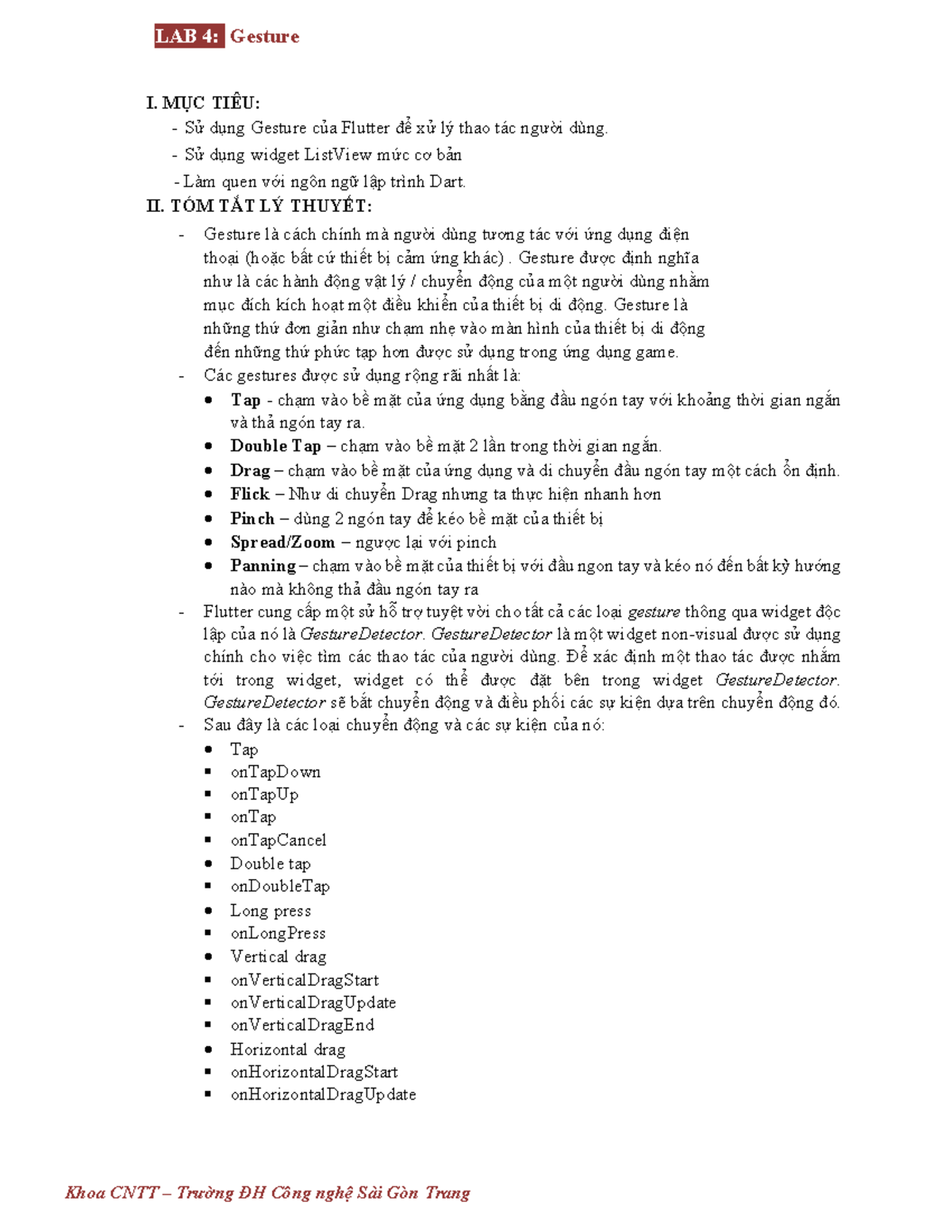 Lab04 - Xử lý Gesture và ListView trong Flutter - Studocu
