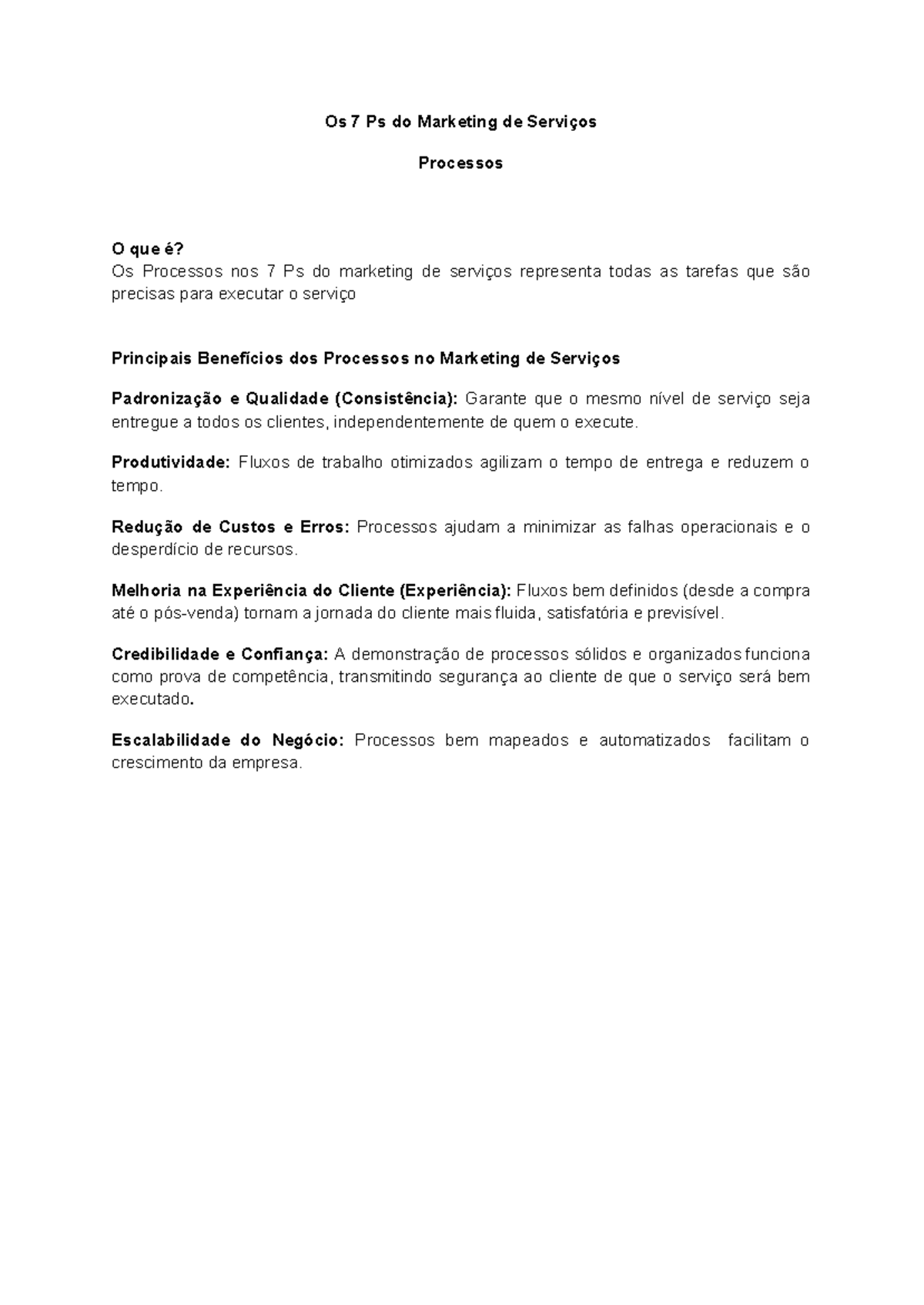 7 Ps do Marketing de Serviços: Importância dos Processos - Studocu