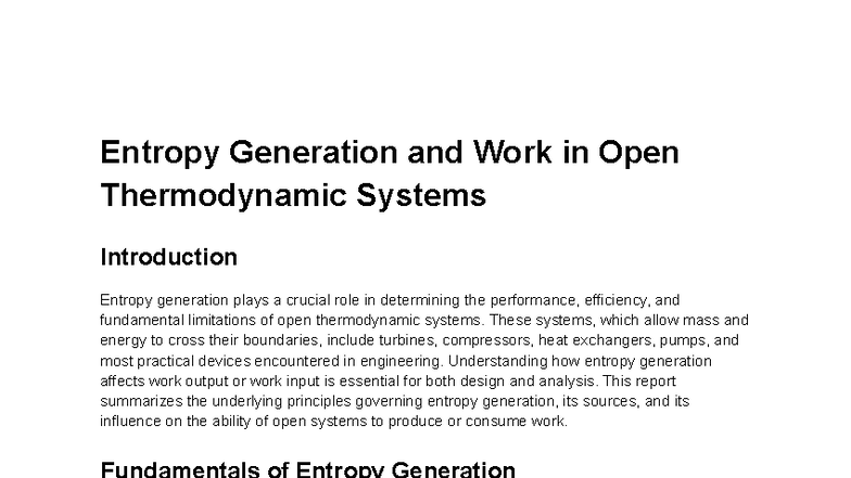 Entropy Generation and Work Analysis in Open Thermodynamic Systems ...
