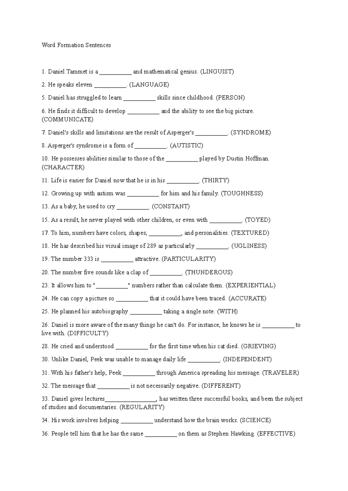 Word Formation Sentences: Unit 1 Exercises (LINGUIST) - Studocu